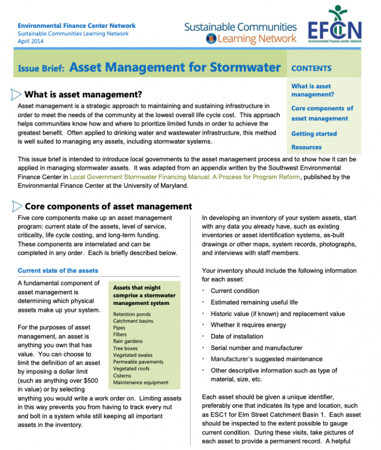 Issue Brief: Asset Management for Stormwater - Southwest Environmental ...